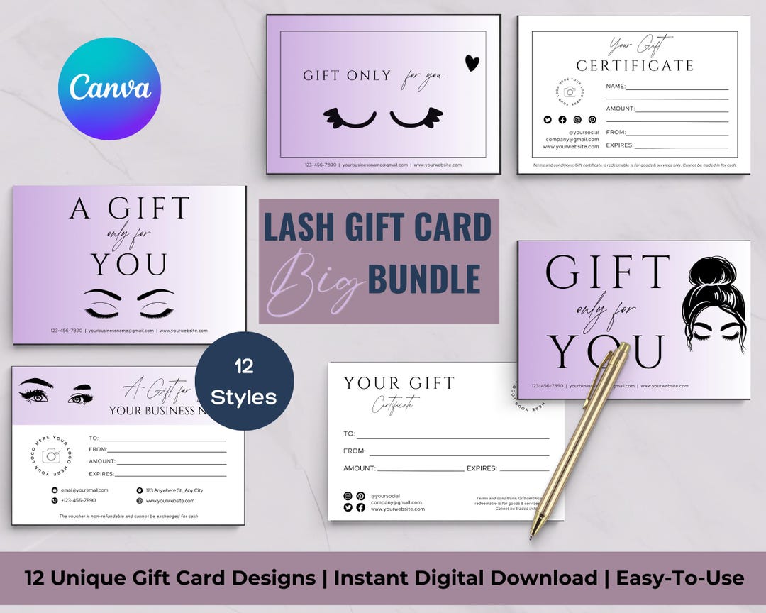 Lash Gift Card Template - Editable Beauty Gift Card - Customizable ...