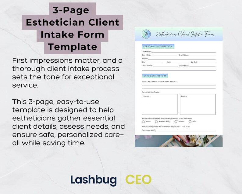 Editable Esthetician Client Intake Form - Blue - Beauty Salon Business ...