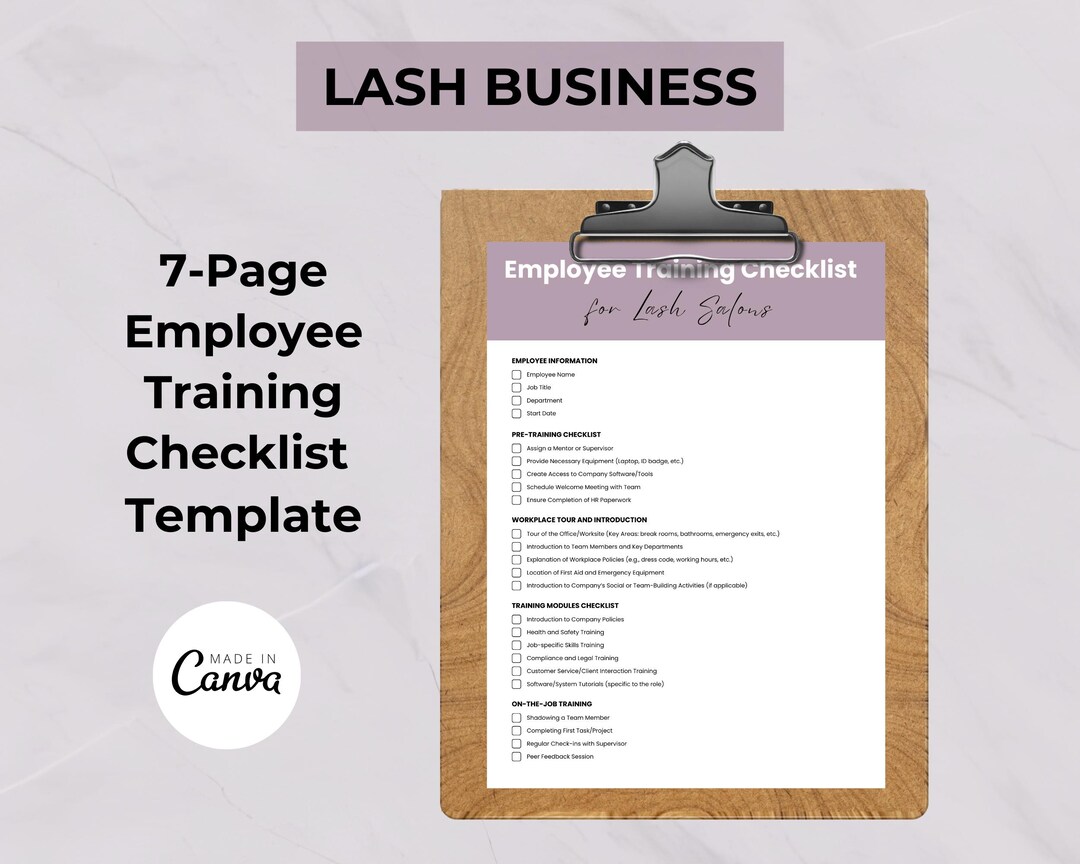 Lash Salon Employee Checklist Template, Editable, Training Checklist ...