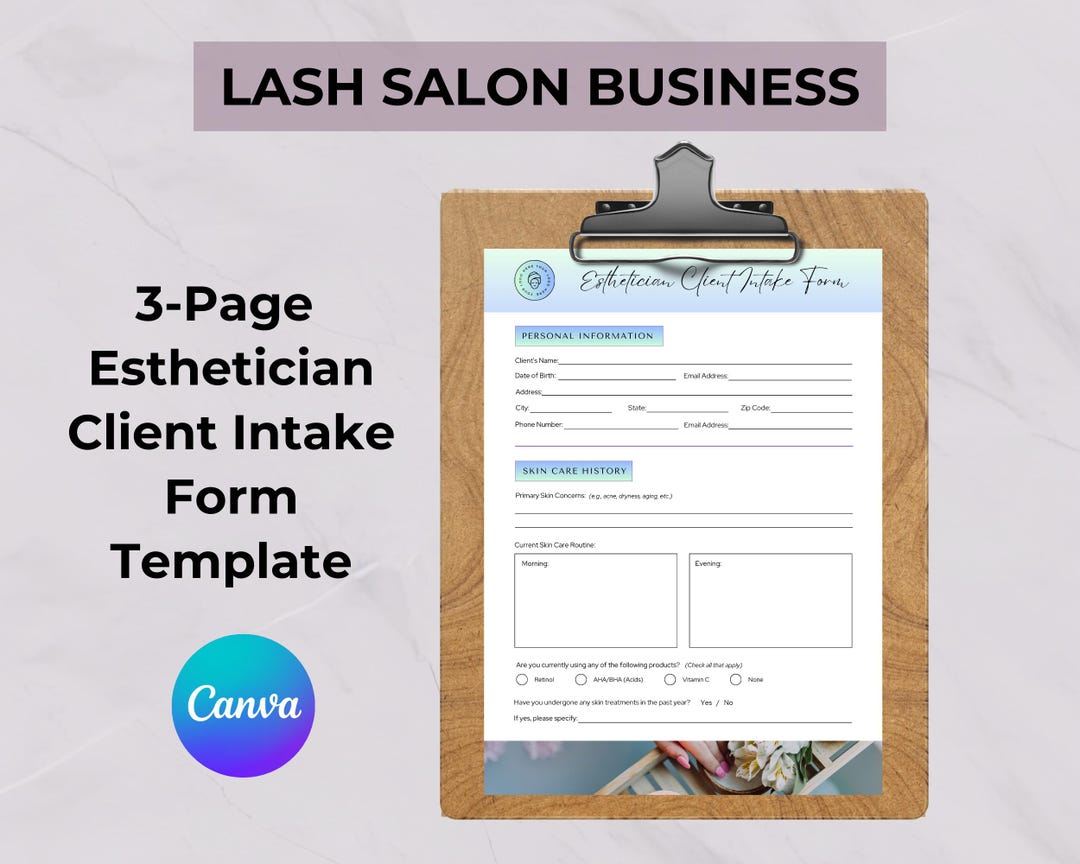Editable Esthetician Client Intake Form - Blue - Beauty Salon Business ...