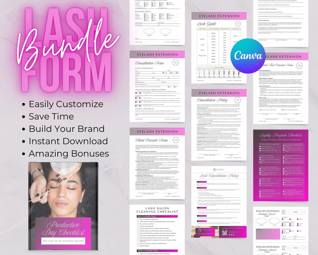 Lash Form Big Bundle - Pink D - Client Intake Forms - Lash Consent ...