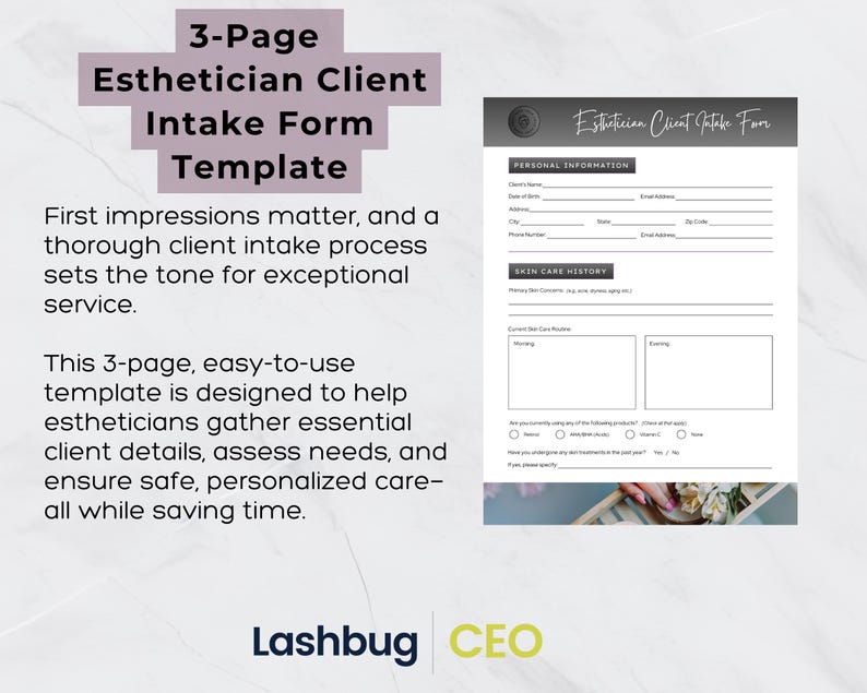 Editable Esthetician Client Intake Form - Black White-beauty Salon ...