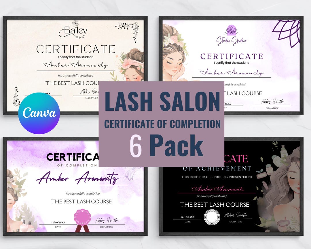 Printable Lash Artist Certificate 6PACK- Editable Training Award ...