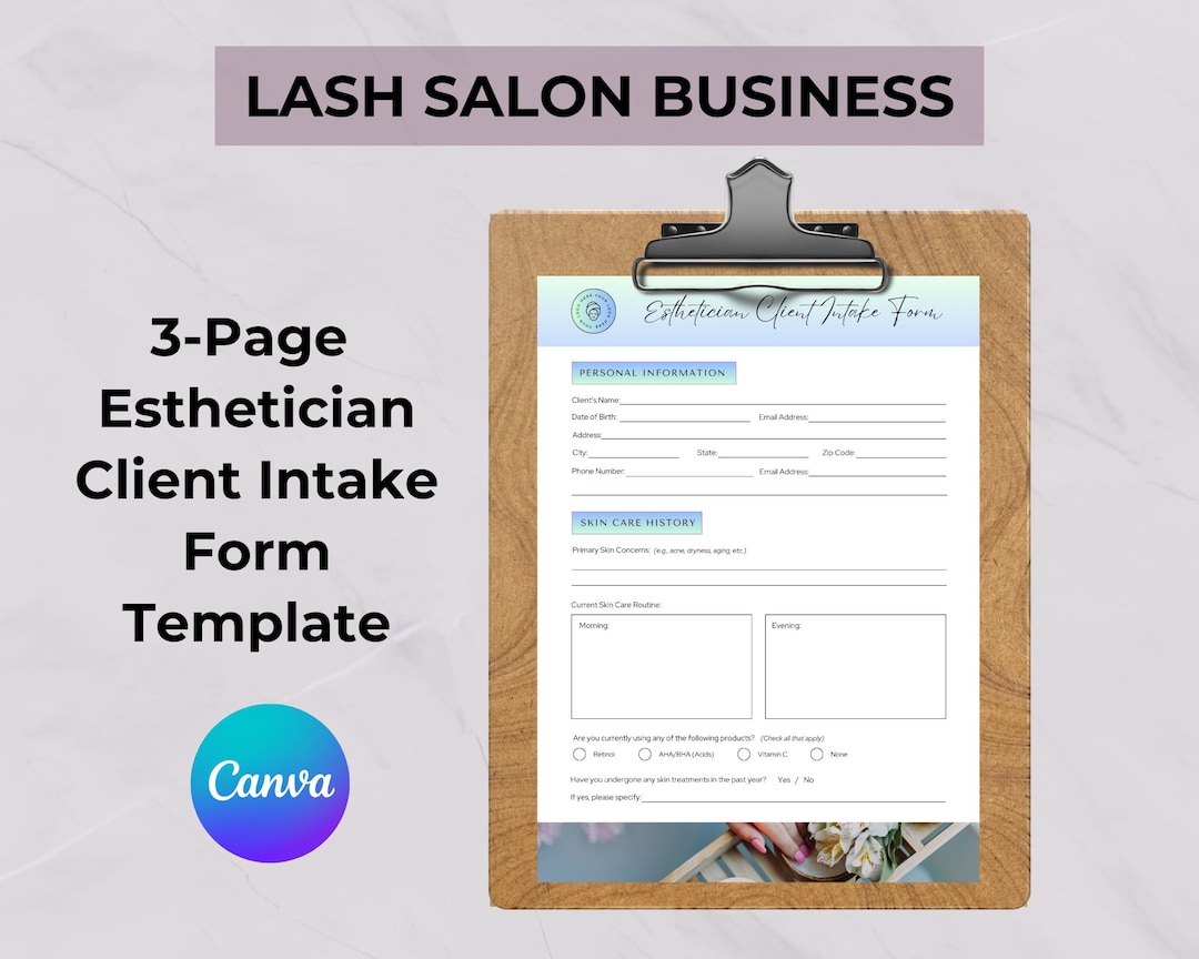 Editable Esthetician Client Intake Form - Blue- Beauty Salon Business ...