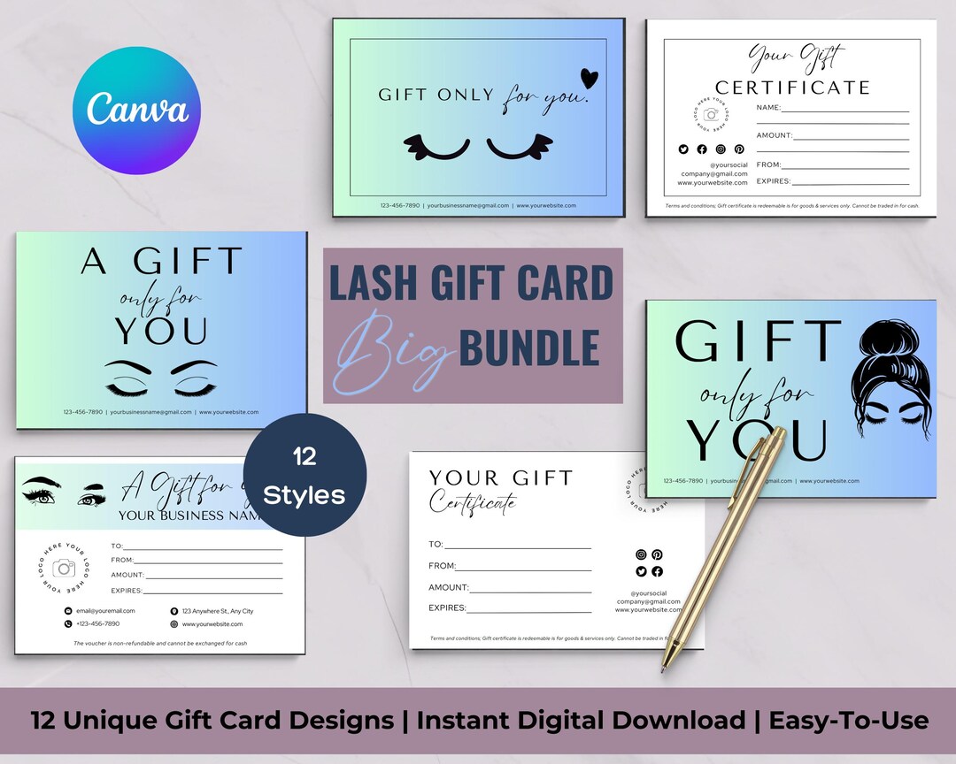 Lash Gift Card Template - Editable Beauty Gift Card - Customizable ...