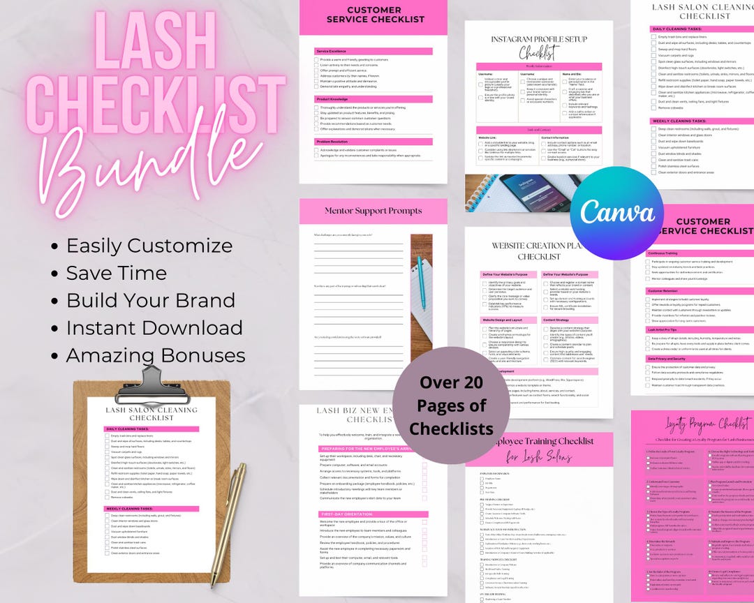 Lash Checklist, Big Bundle of Over 20 Pages, Perfect for Lash Artists ...