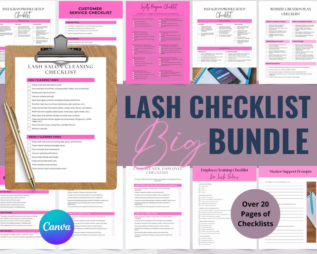 Lash Checklist, Big Bundle of Over 20 Pages, Perfect for Lash Artists ...