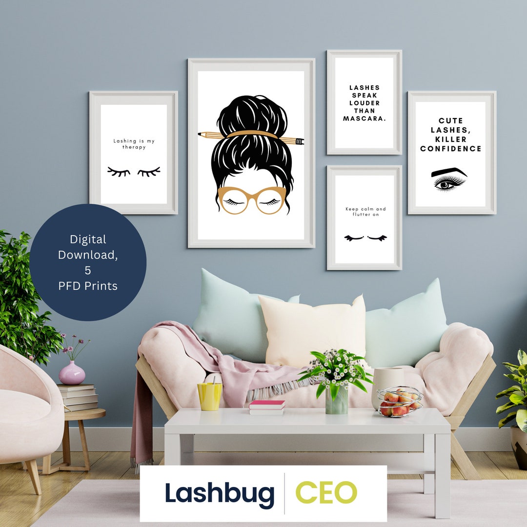 5 Piece Print Set: Lash Artist Salon and Lounge Wall Art/decorations ...