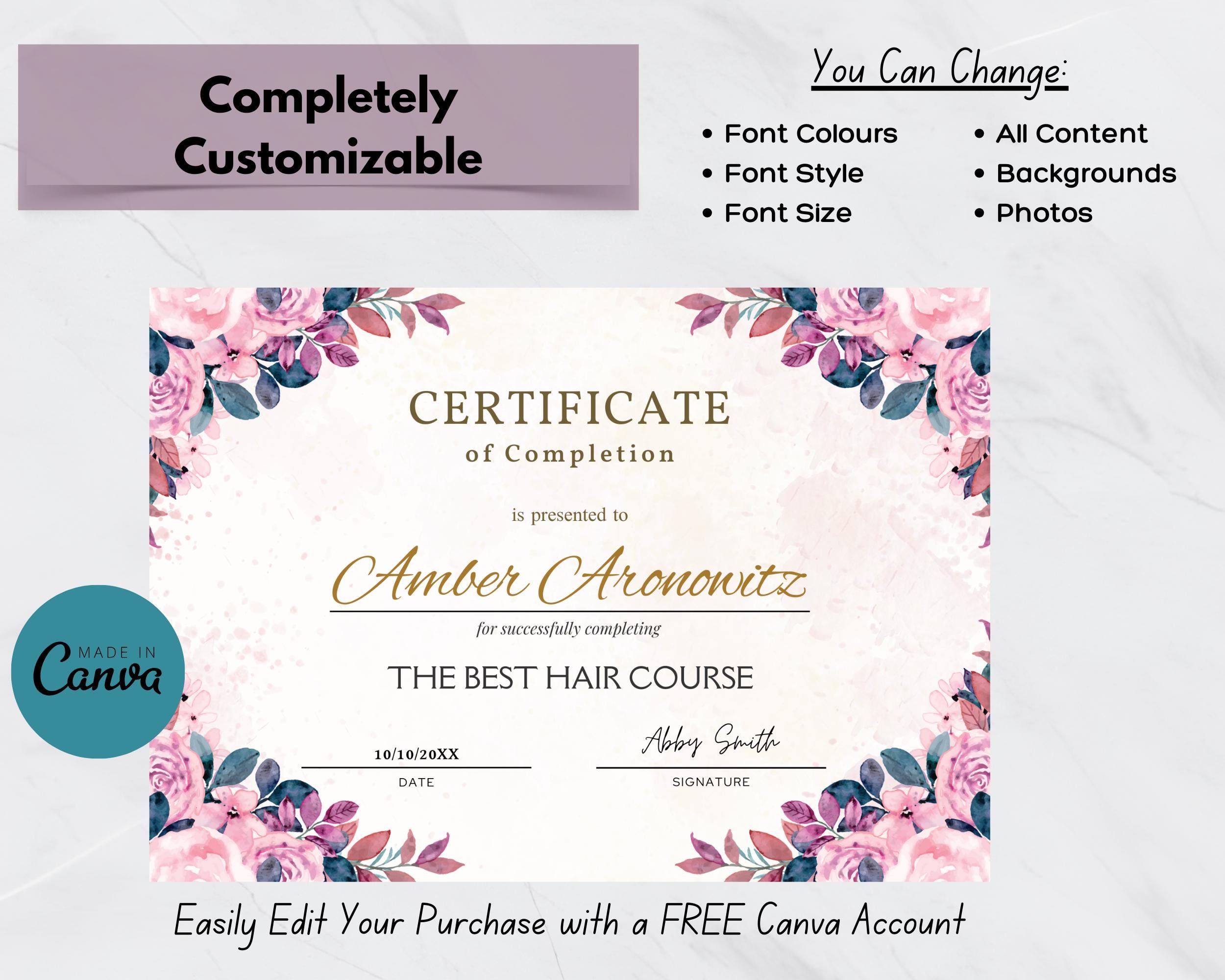 Editable Training Certificate Template, Esthetician Template, Printable ...