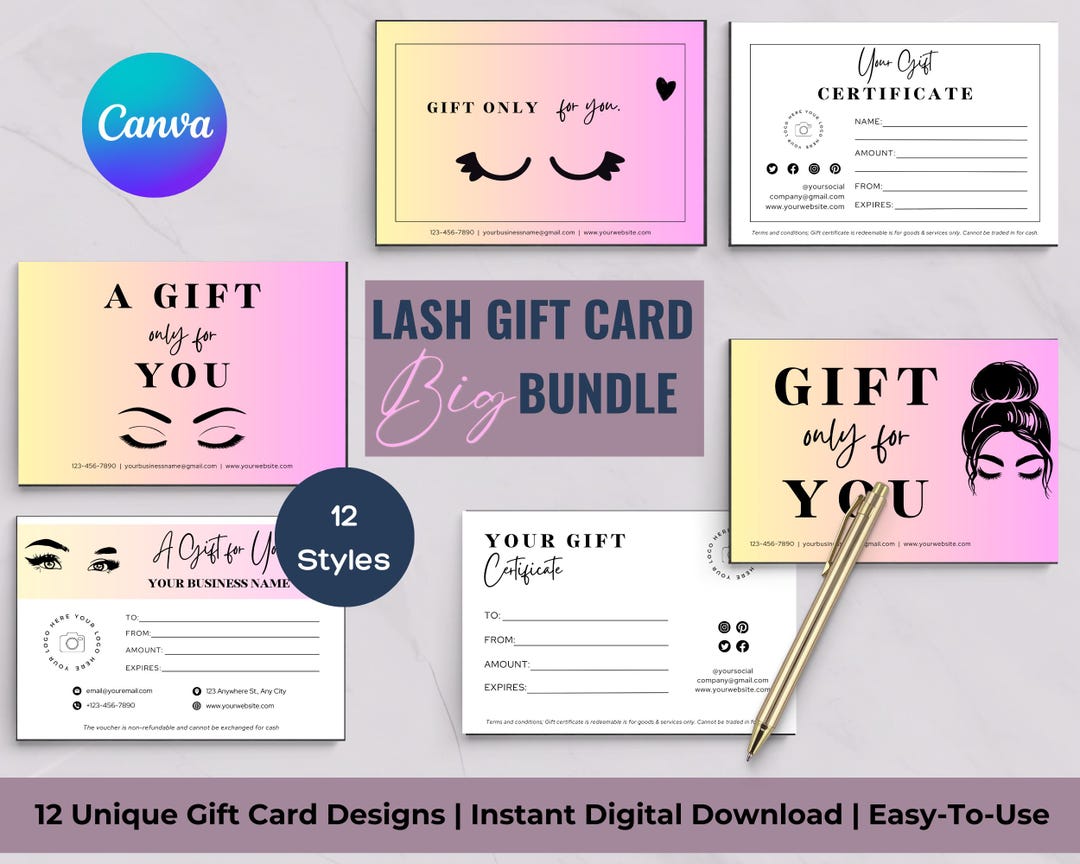 Lash Gift Card Template - Editable Beauty Gift Card - Customizable ...