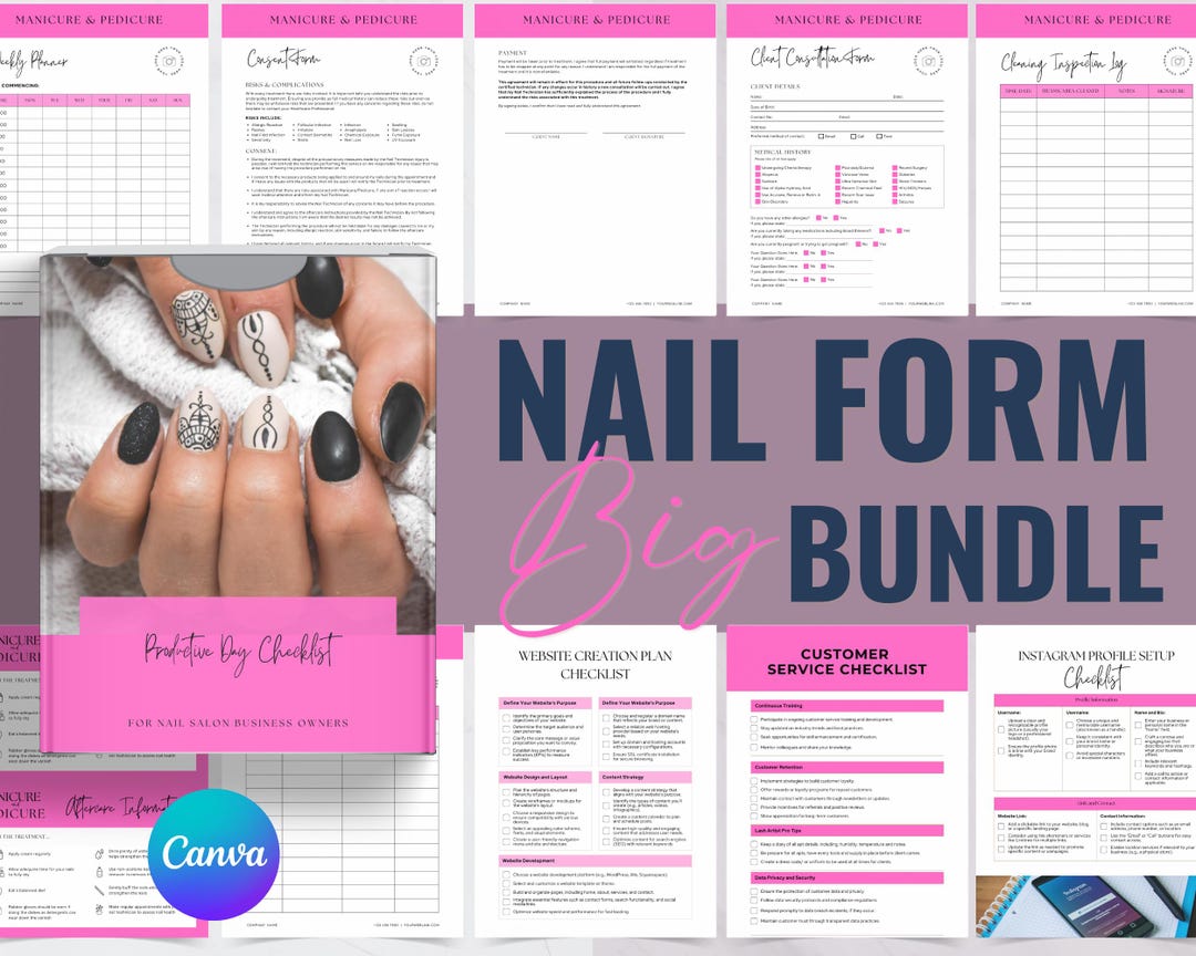 Nail Form Big Bundle Pink Client Intake Forms Nail Consent Forms ...
