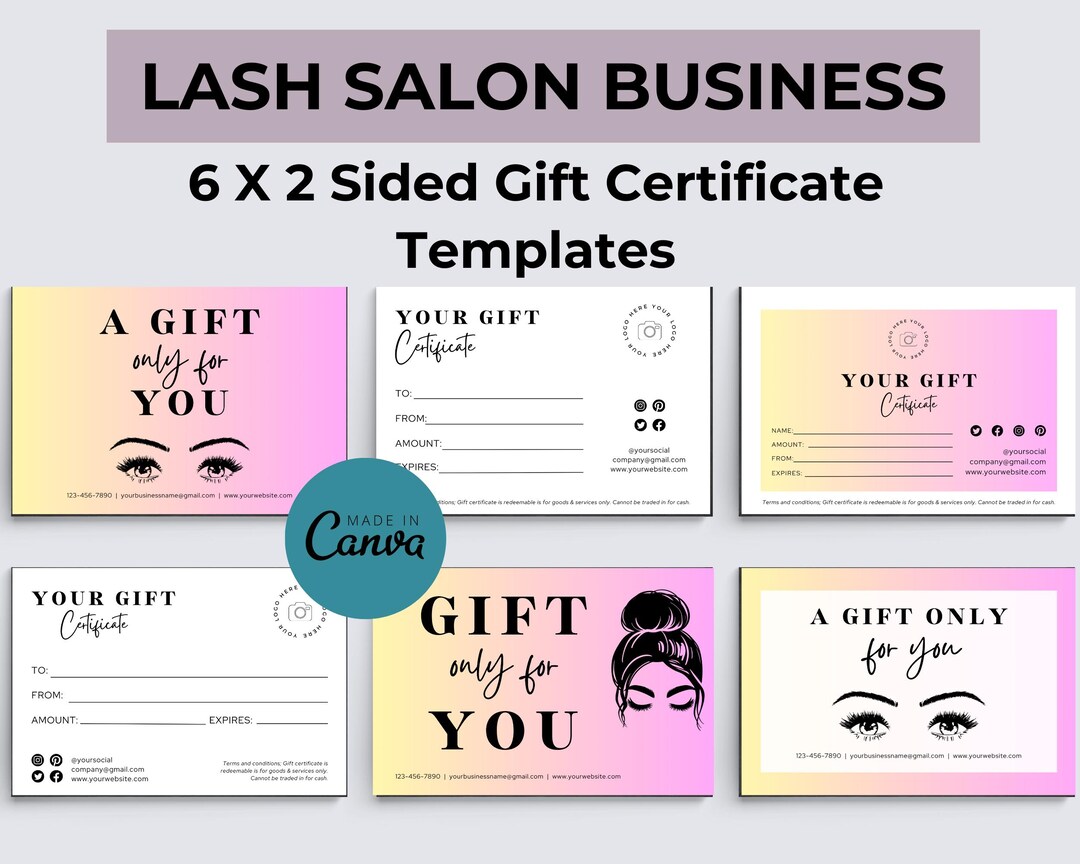 Lash Gift Card Template - Editable Beauty Gift Card - Customizable ...