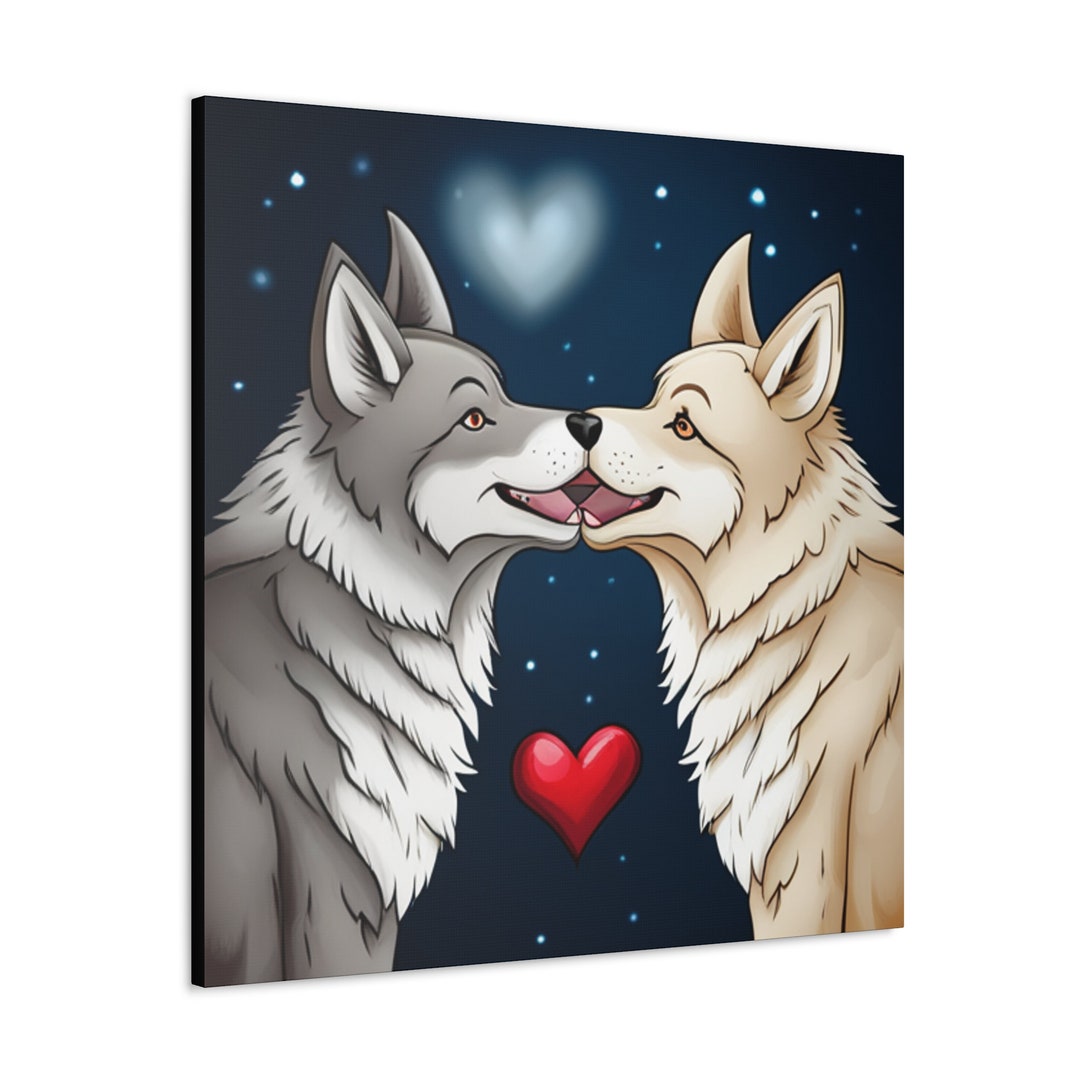 Two Wolves in Love Canvas Wrap Wall Picture - Etsy