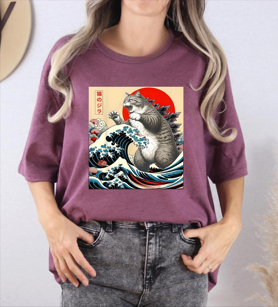 Cat Godzilla Wave PNG, Neko Gojira Art Print, Japanese Wave Cat Clipart ...