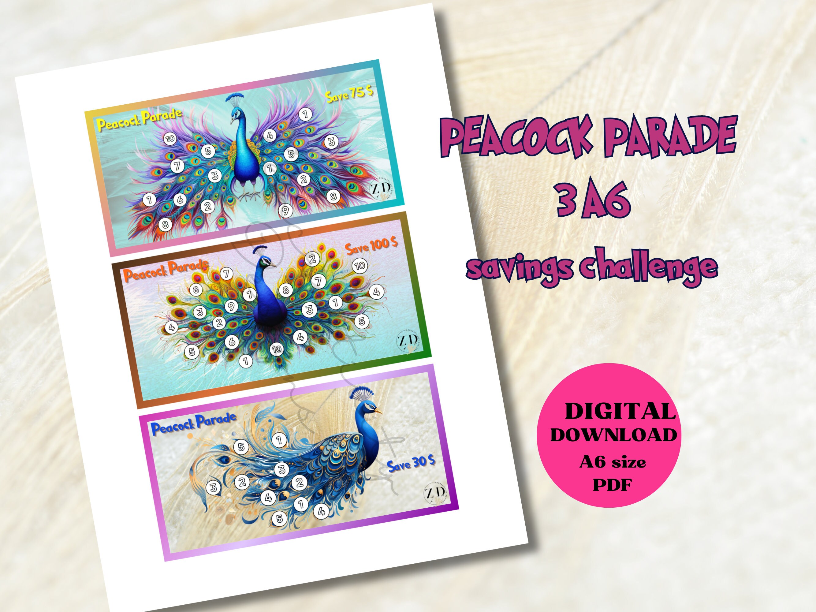 Peacock Parade Savings Challenge| A6 Digital Download| Printable - Etsy