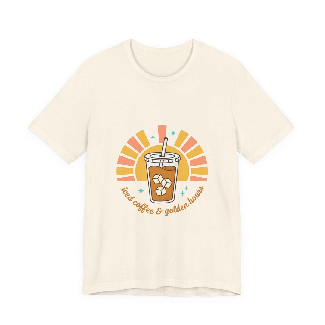 Iced Coffee & Golden Hours Tee | Retro Sunrise Cold Brew Illustration ...
