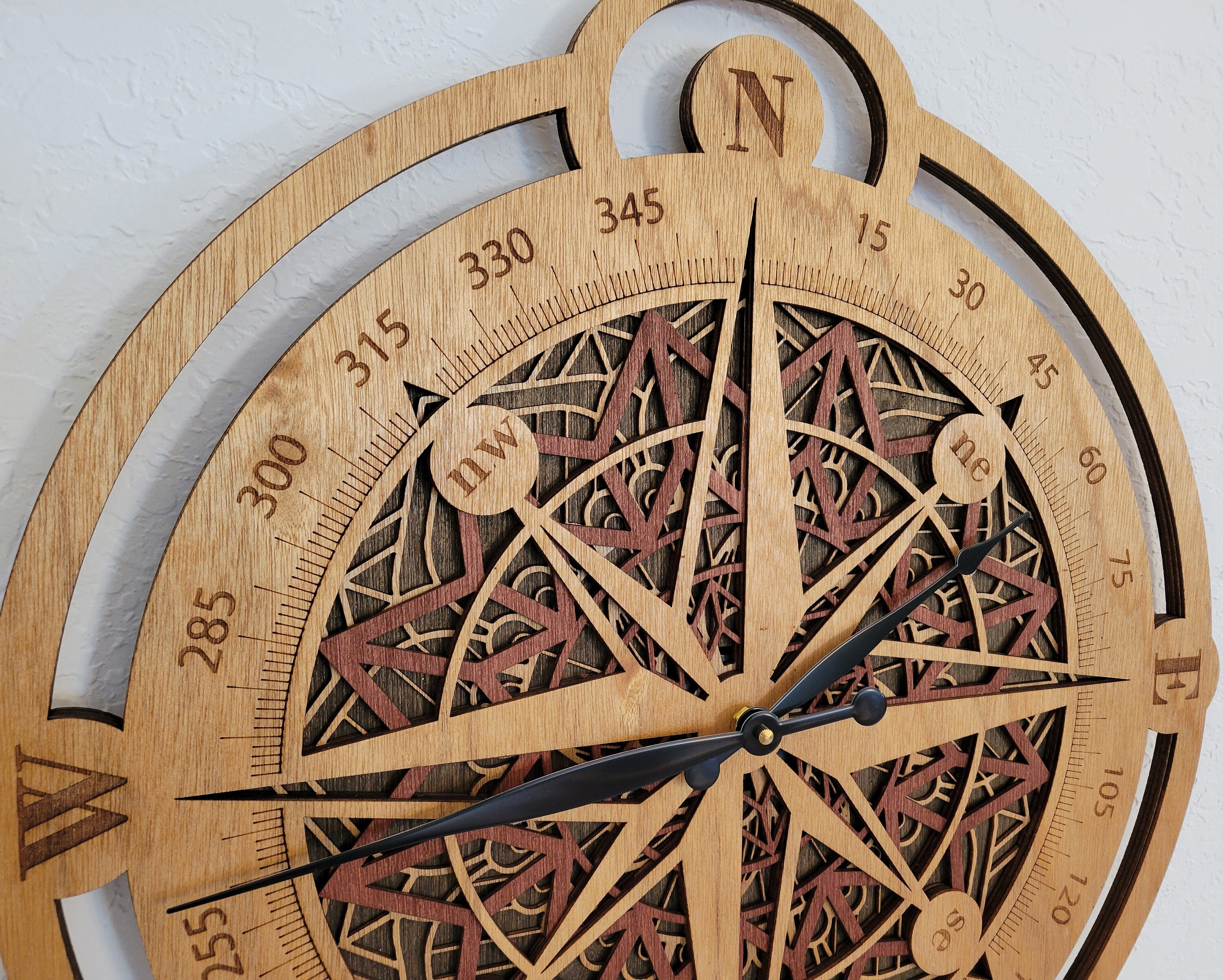 Compass Clock, Multi-layered 3D Stained Wood, Laser Cut Wall Art, Ocean ...