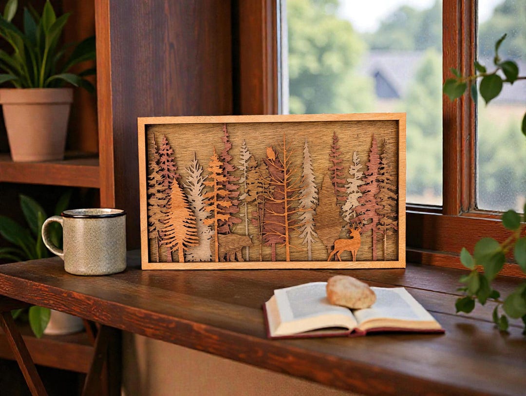 3D Forest Wood Wall Art - Bear and Buck - Etsy