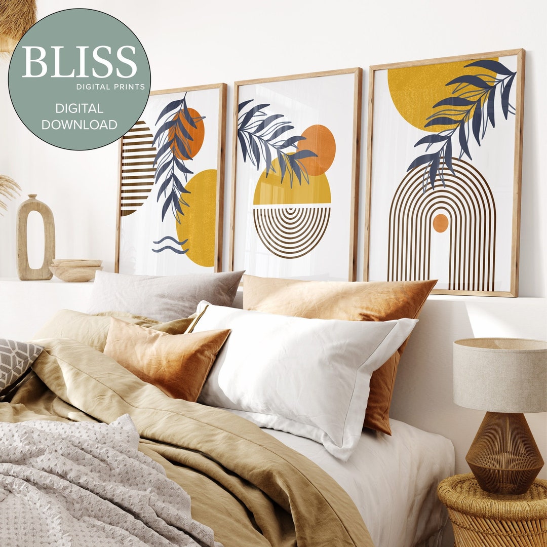 Yellow Boho Wall Art, Yellow Botanical Prints, Boho Home Decor, Boho ...