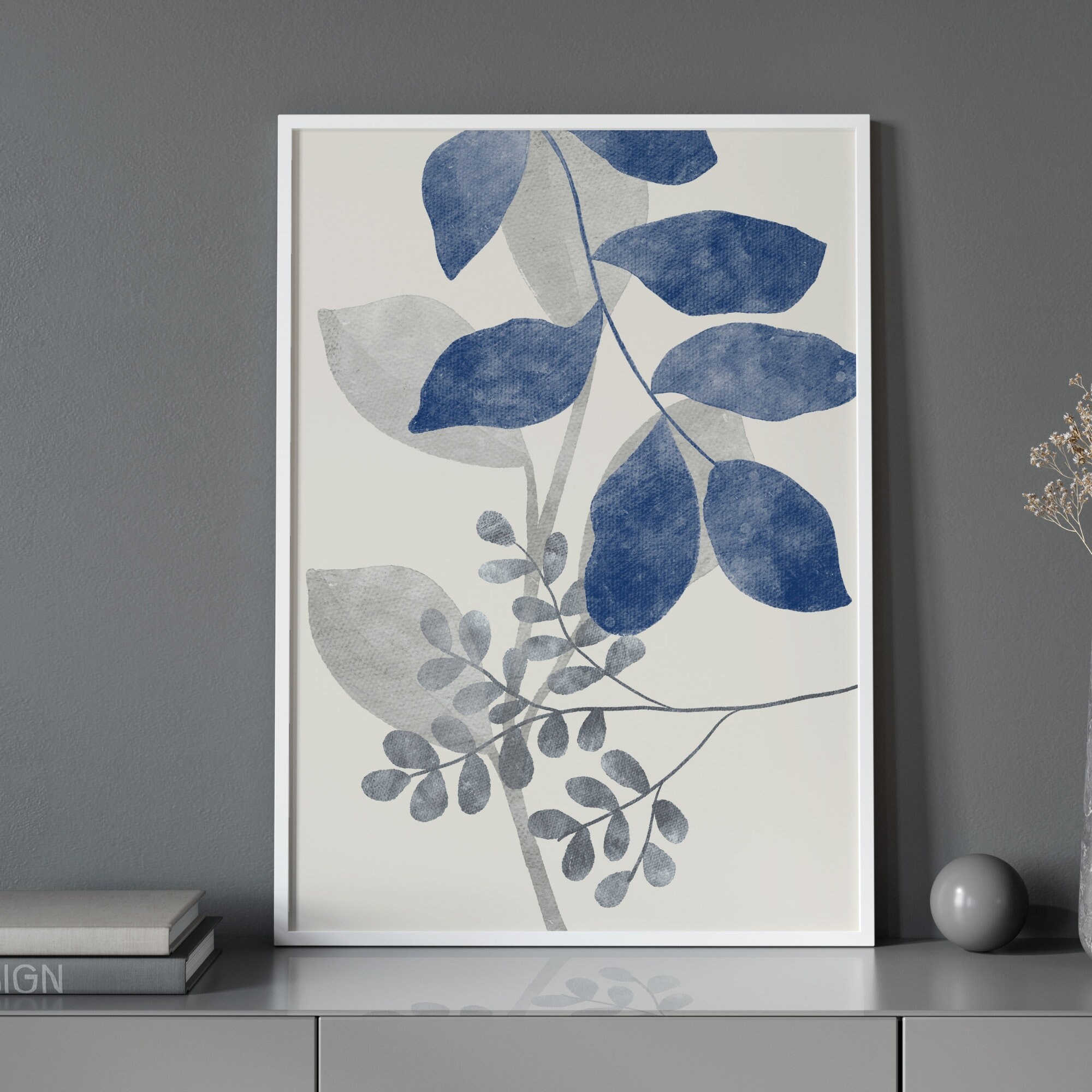 Blue Flower Wall Prints, Botanical Wall Prints, Set of 3 Prints, Blue ...