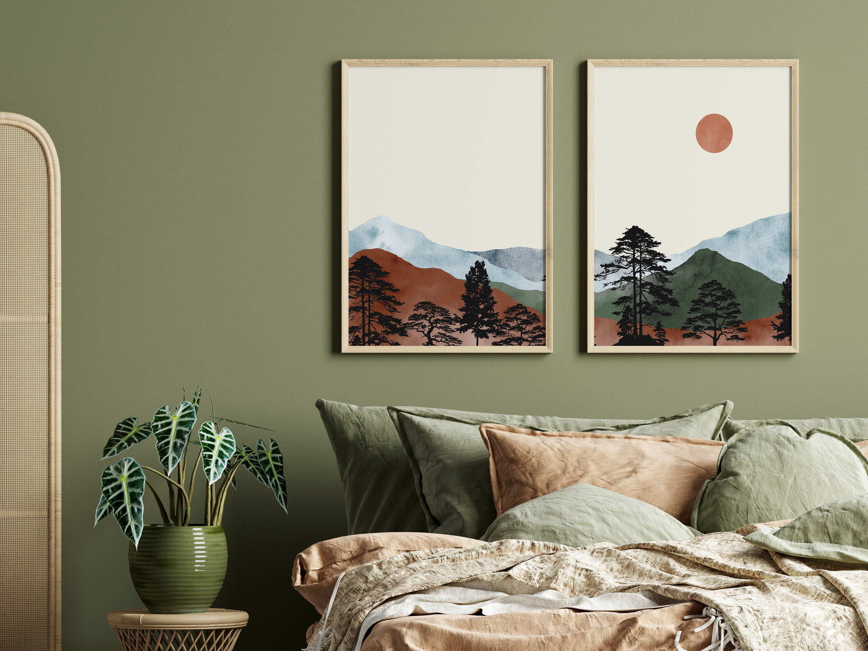 Mountain Art Print Set, Landscape Wall Art, Watercolor Mountain Print ...