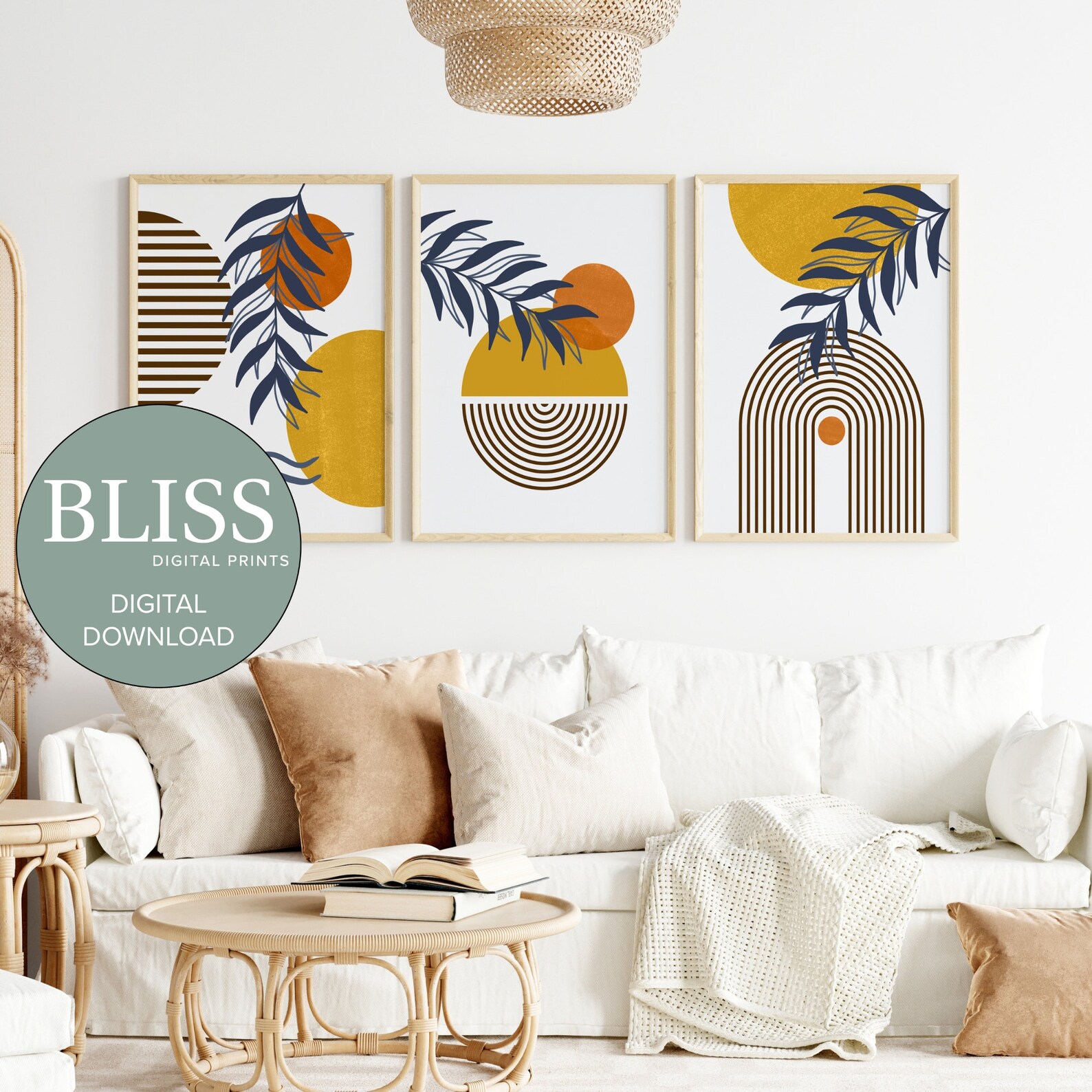 Yellow Boho Wall Art, Yellow Botanical Prints, Boho Home Decor, Boho ...