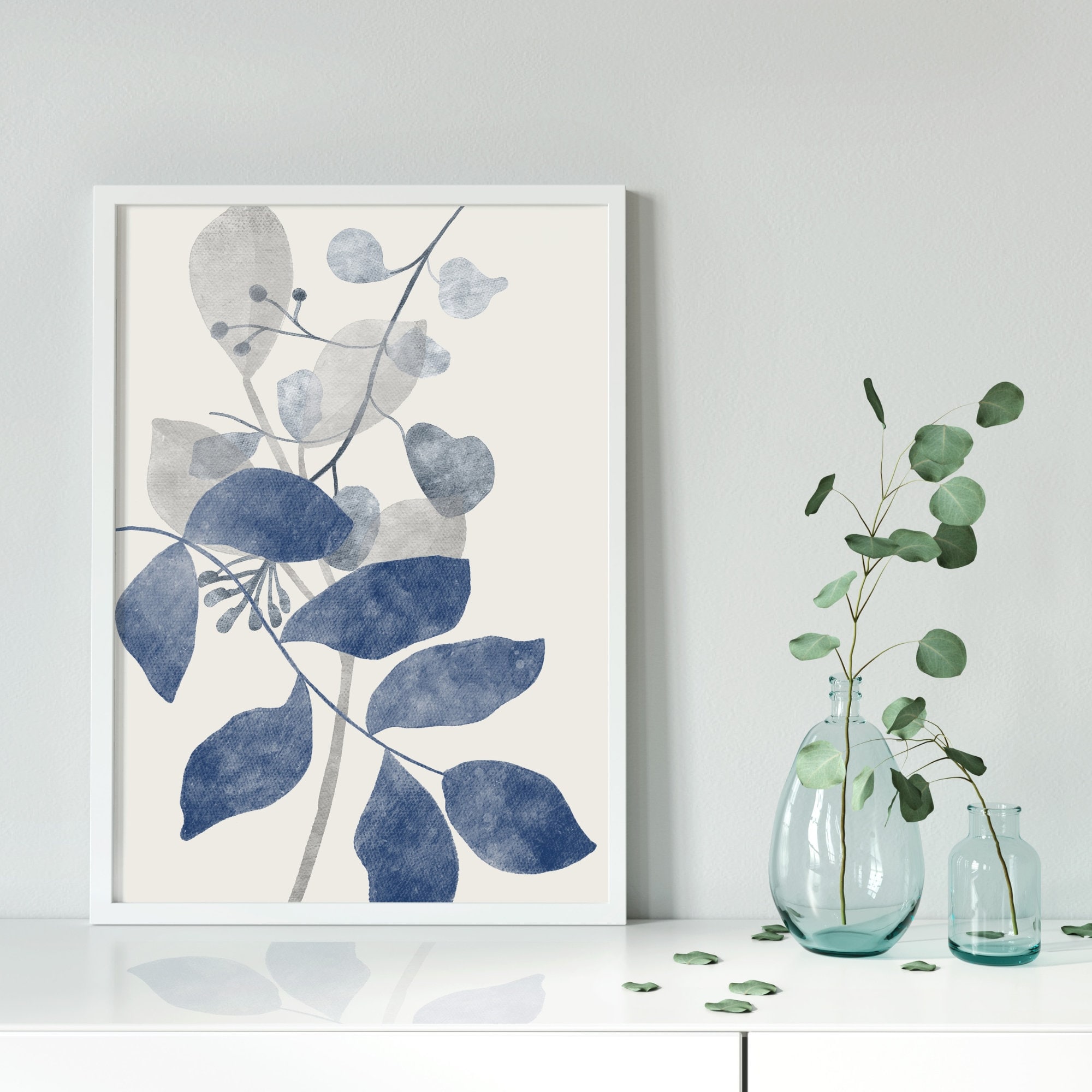 Blue Flower Wall Prints, Botanical Wall Prints, Set of 3 Prints, Blue ...