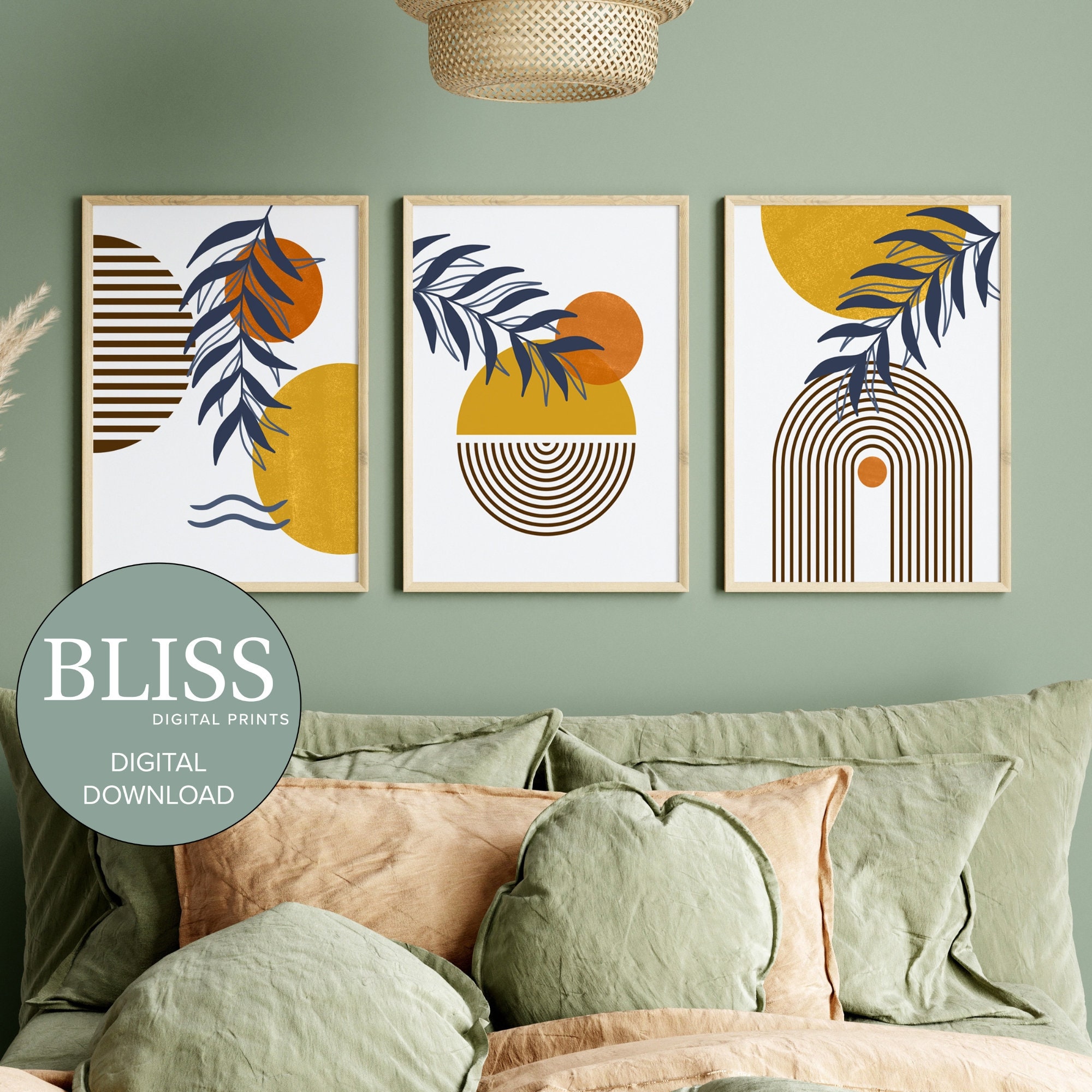 Yellow Boho Wall Art, Yellow Botanical Prints, Boho Home Decor, Boho ...