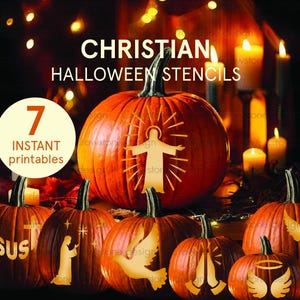 7 Christian Halloween Pumpkin Carving Stencils,printable Religious ...