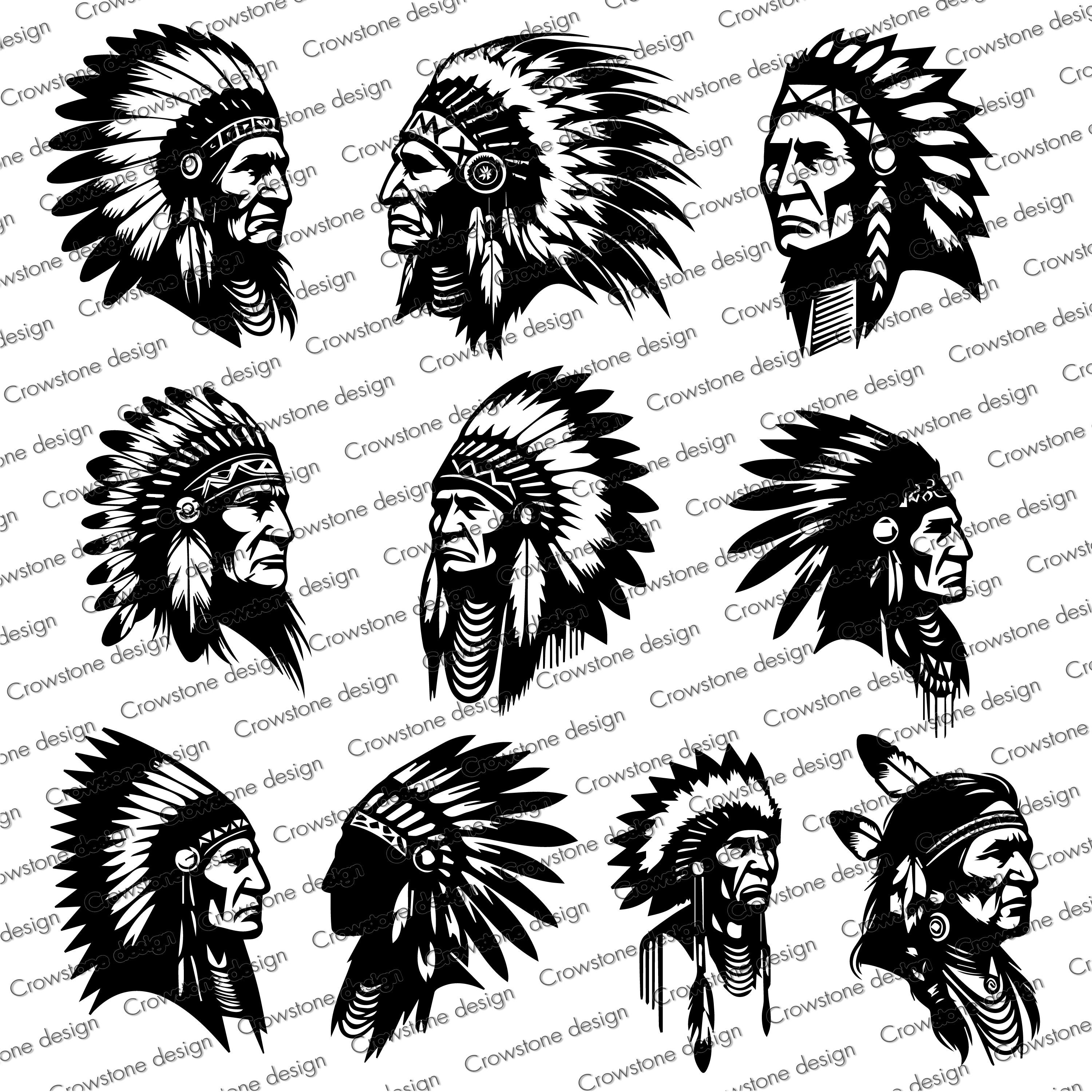 20 Indian Chief Head SVG, Native American SVG Files Glowforge, Indian ...