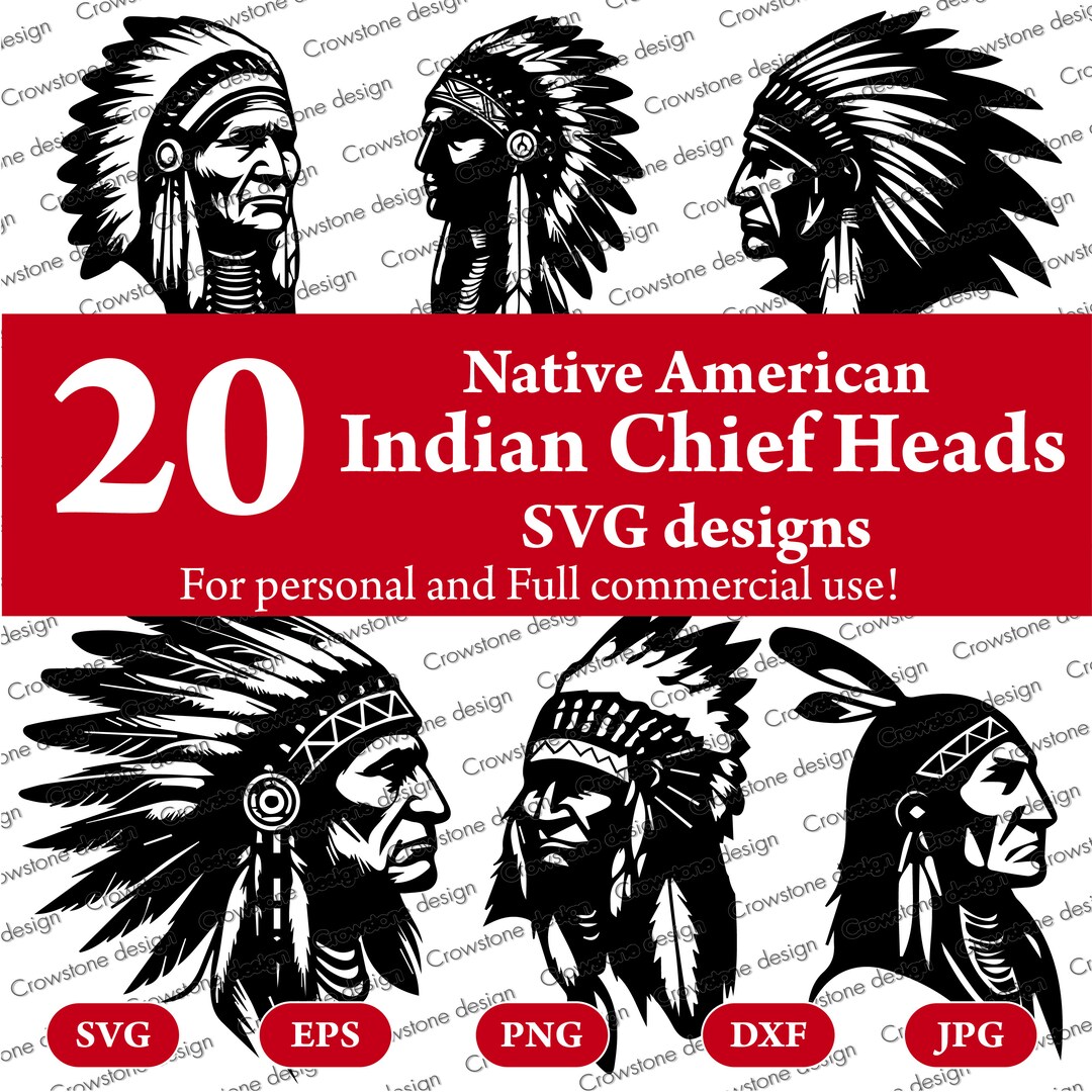 20 Indian Chief Head SVG, Native American SVG Files Glowforge, Indian ...