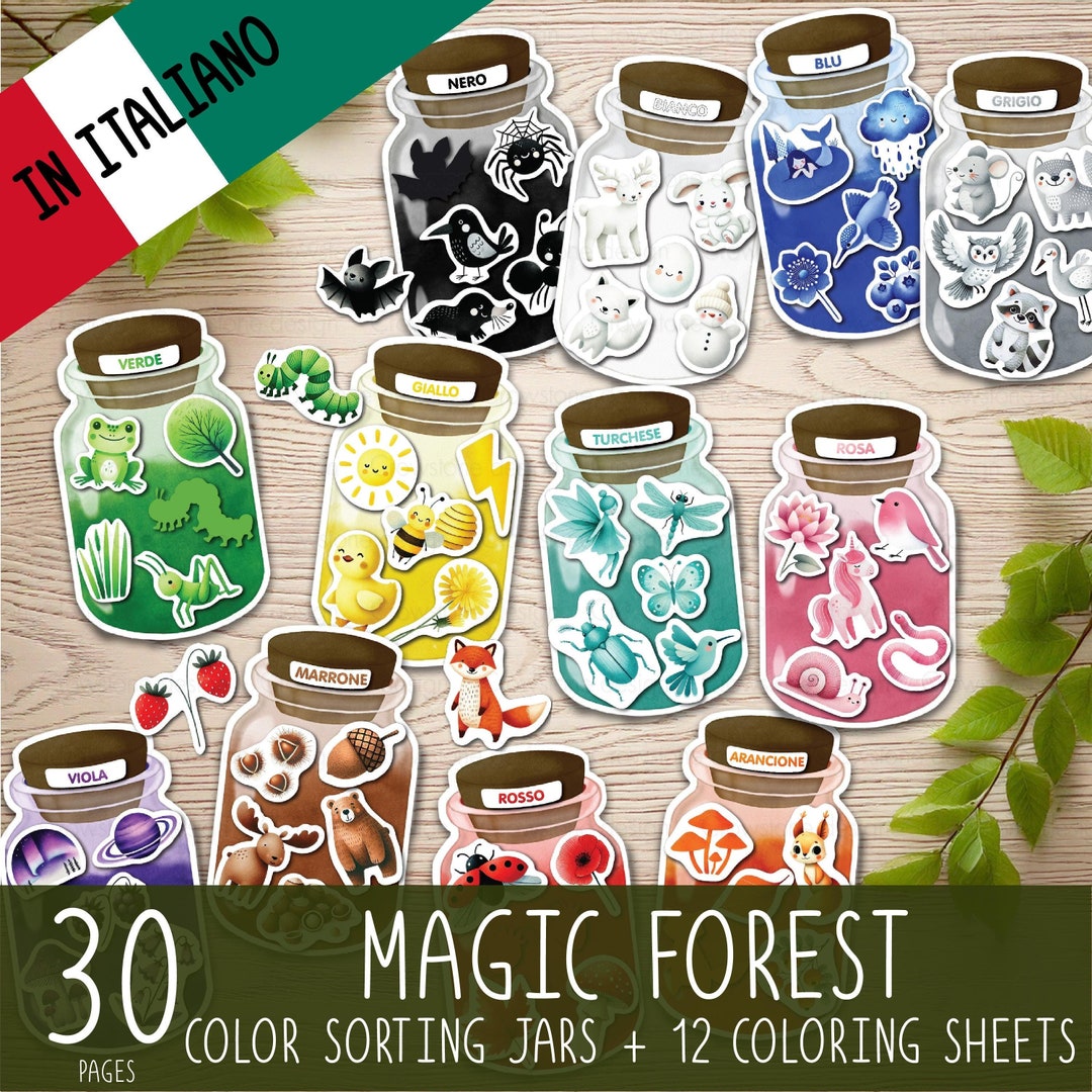 ITALIAN Color Sorting Jars Game Toddler Activity Worksheets, Montessori ...