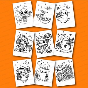 Cute Kawaii Halloween Coloring Pages for Kids, Printable Halloween ...