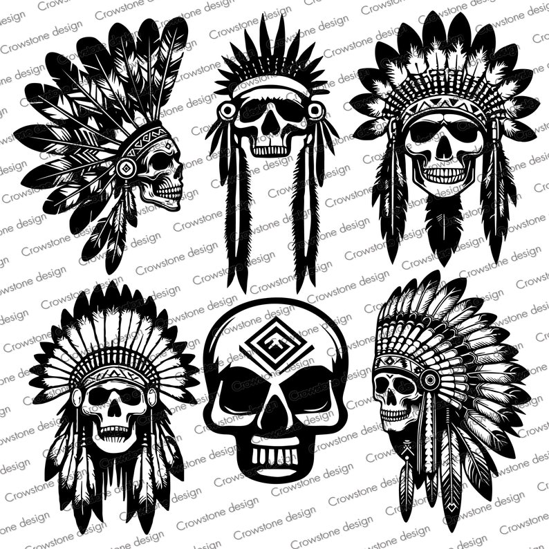 10 Indian Skull Head, Scull Svg, Indian Chief Head Svg, Native American ...