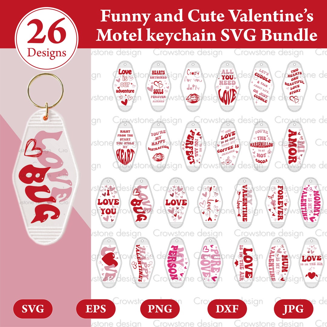 26 Valentine Keychain Svg Bundle,motel Keychain Svg,retro Valentine ...