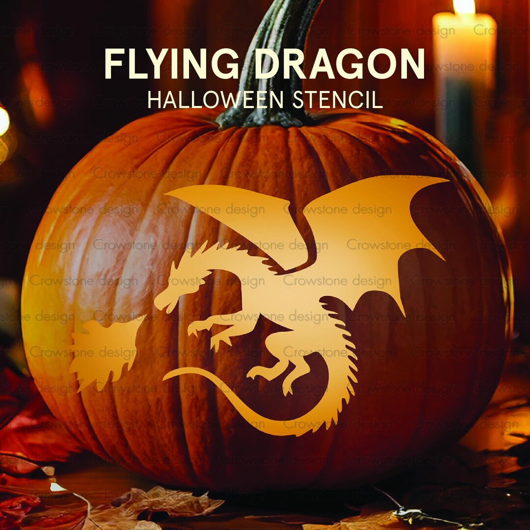 Flying Dragon Breathing Fire Halloween Pumpkin Carving Stencil ...