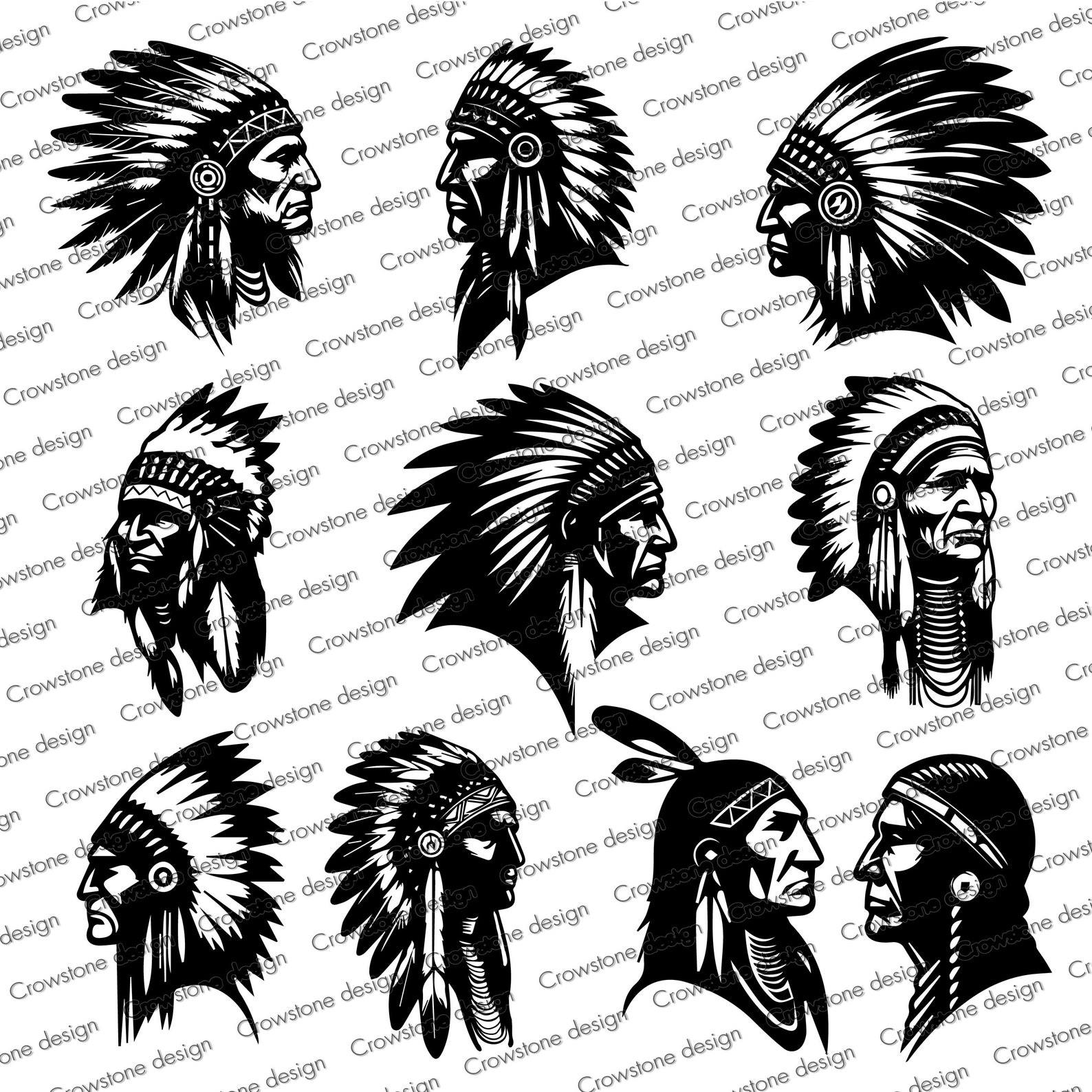 20 Indian Chief Head SVG, Native American SVG Files Glowforge, Indian ...