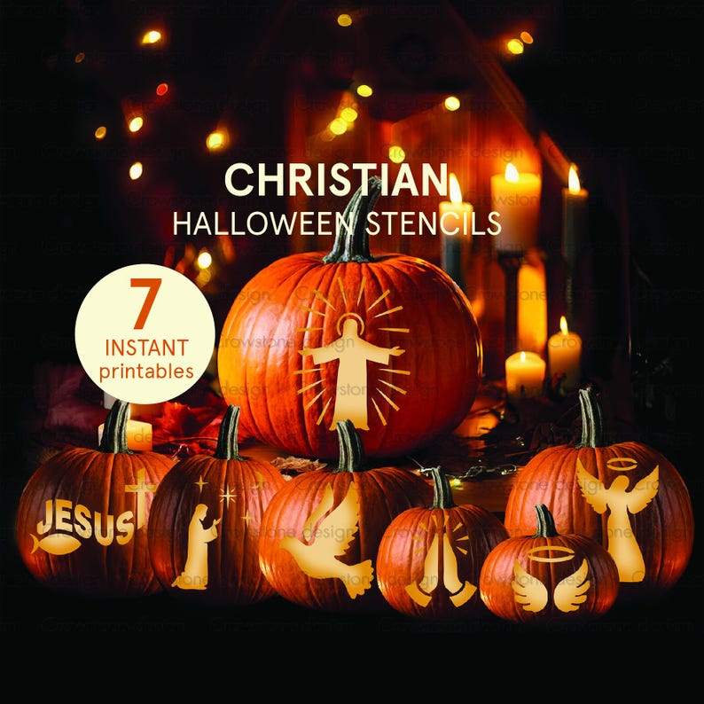 7 Christian Halloween Pumpkin Carving Stencils,printable Religious ...