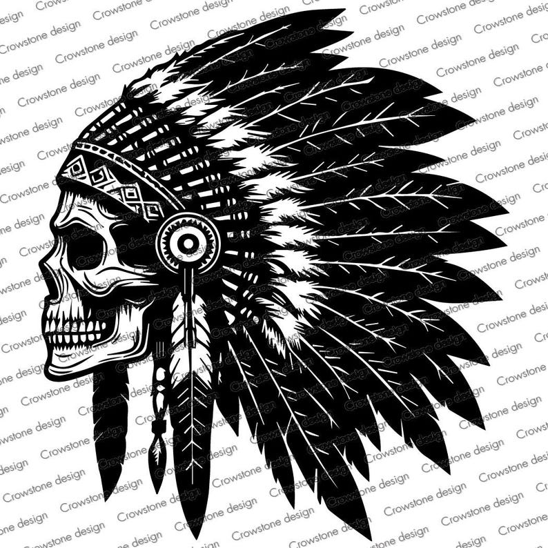 Indian Skull Head, Scull Svg, Indian Chief Head Svg, Native American ...