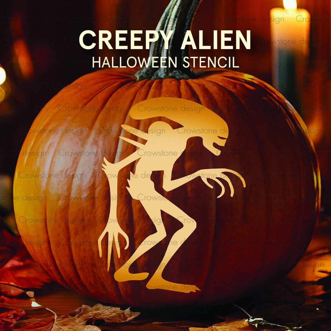 Creepy Alien Halloween Pumpkin Carving Stencil:printable Jack-o-lantern ...