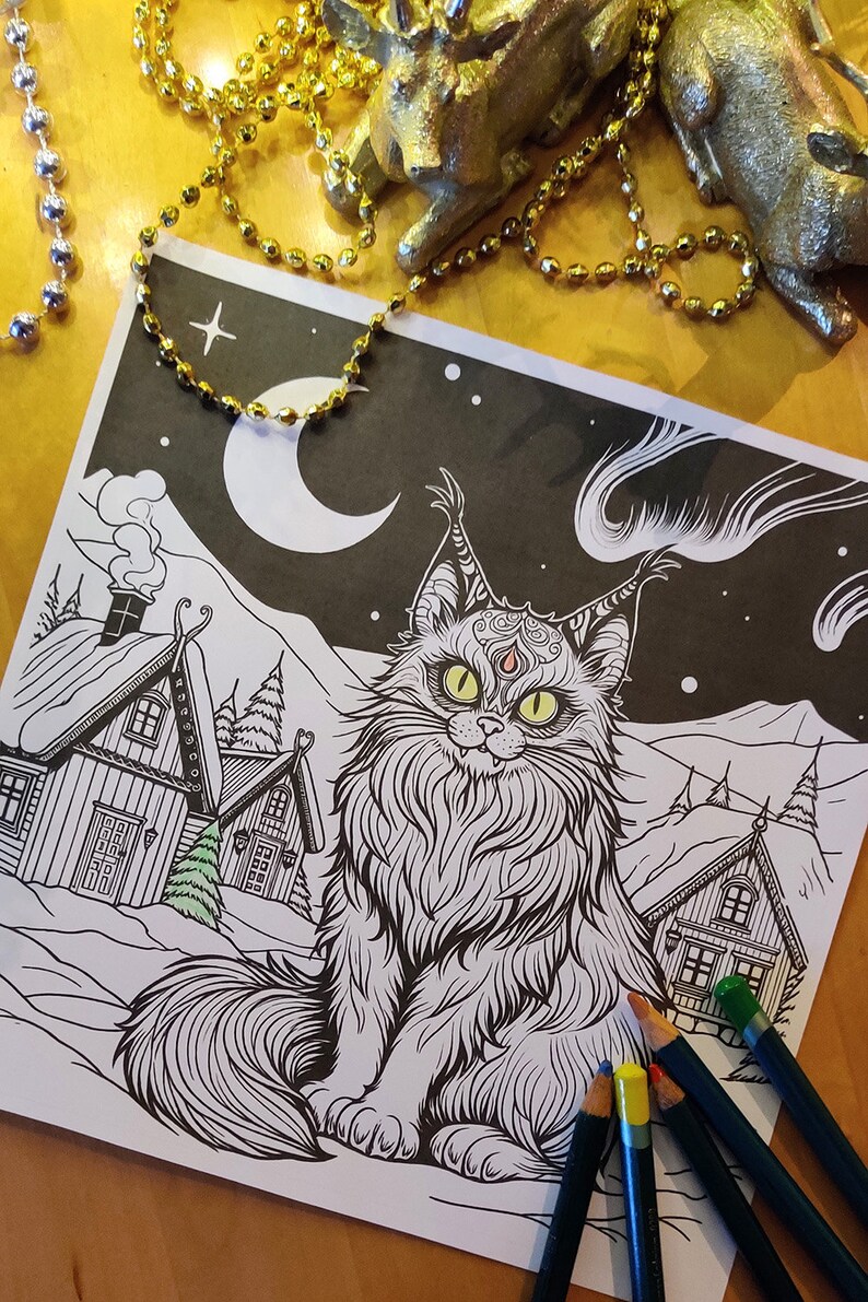Yule Cat Colouring Page, Yule Cat Download, Christmas Coloring Pages ...