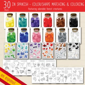SPANISH Color Sorting Jars Game Toddler Activity Worksheets, Montessori ...