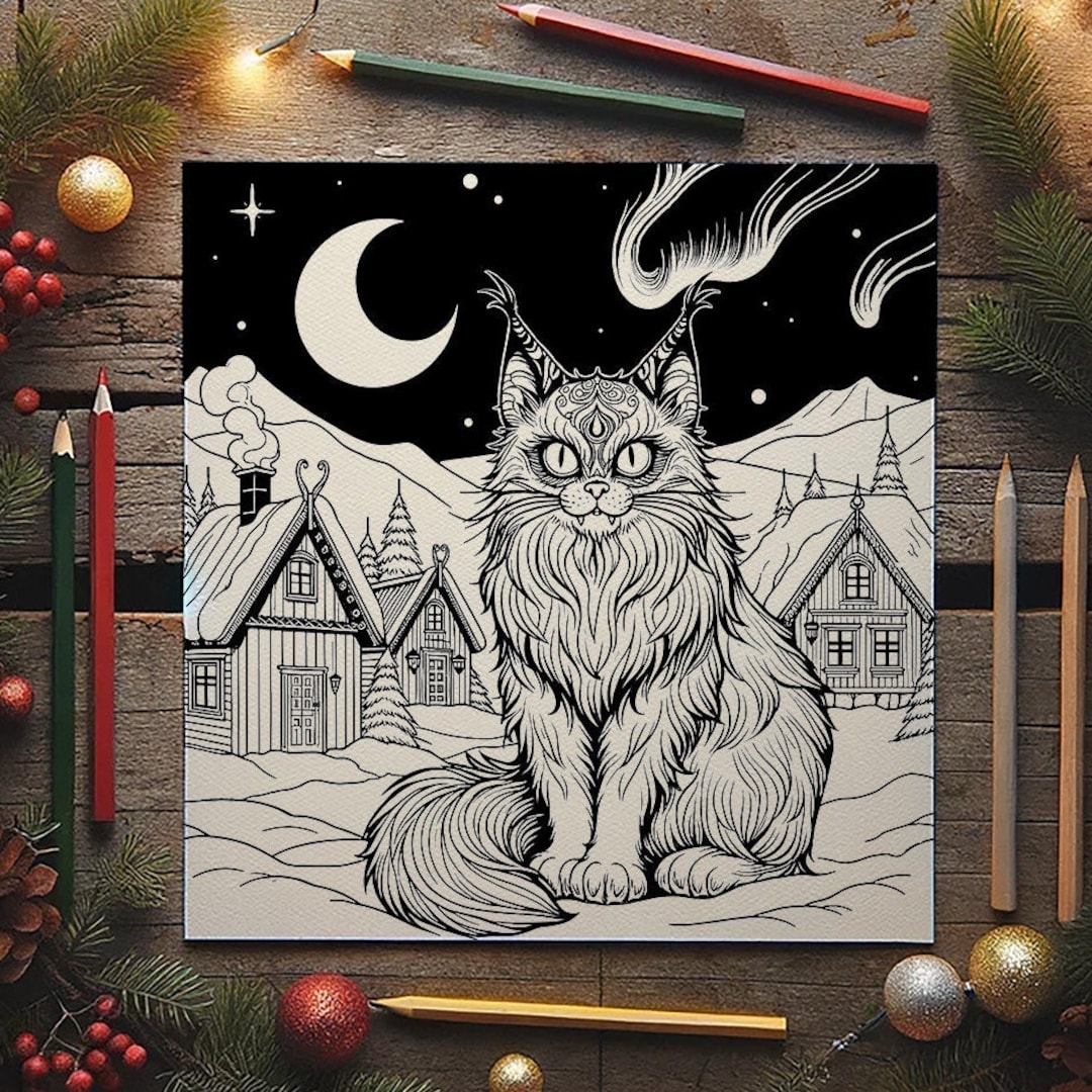 Yule Cat Colouring Page, Yule Cat Download, Christmas Coloring Pages ...