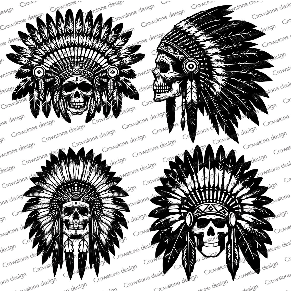10 Indian Skull Head, Scull Svg, Indian Chief Head Svg, Native American ...