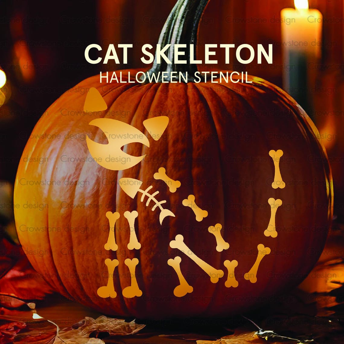 Halloween Cat and Fish Skeleton Pumpkin Carving Stencil,printable ...