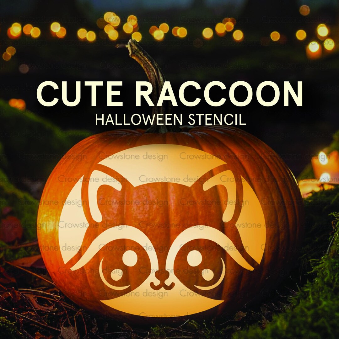 Cute Raccoon Face Halloween Pumpkin Carving Stencil, Feral Woodland ...