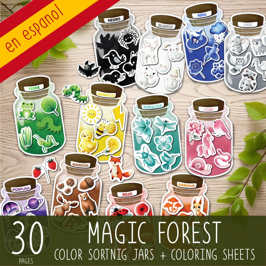 SPANISH Color Sorting Jars Game Toddler Activity Worksheets, Montessori ...