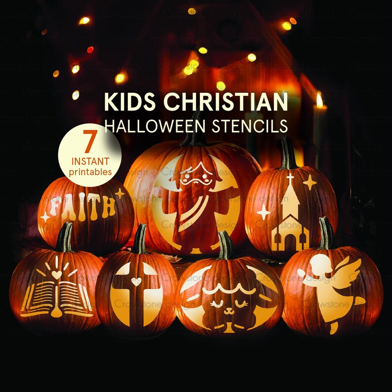 7 Kids Christian Halloween Pumpkin Carving Stencils,printable Religious ...