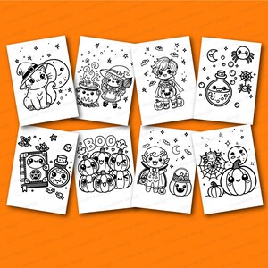 Cute Kawaii Halloween Coloring Pages for Kids, Printable Halloween ...