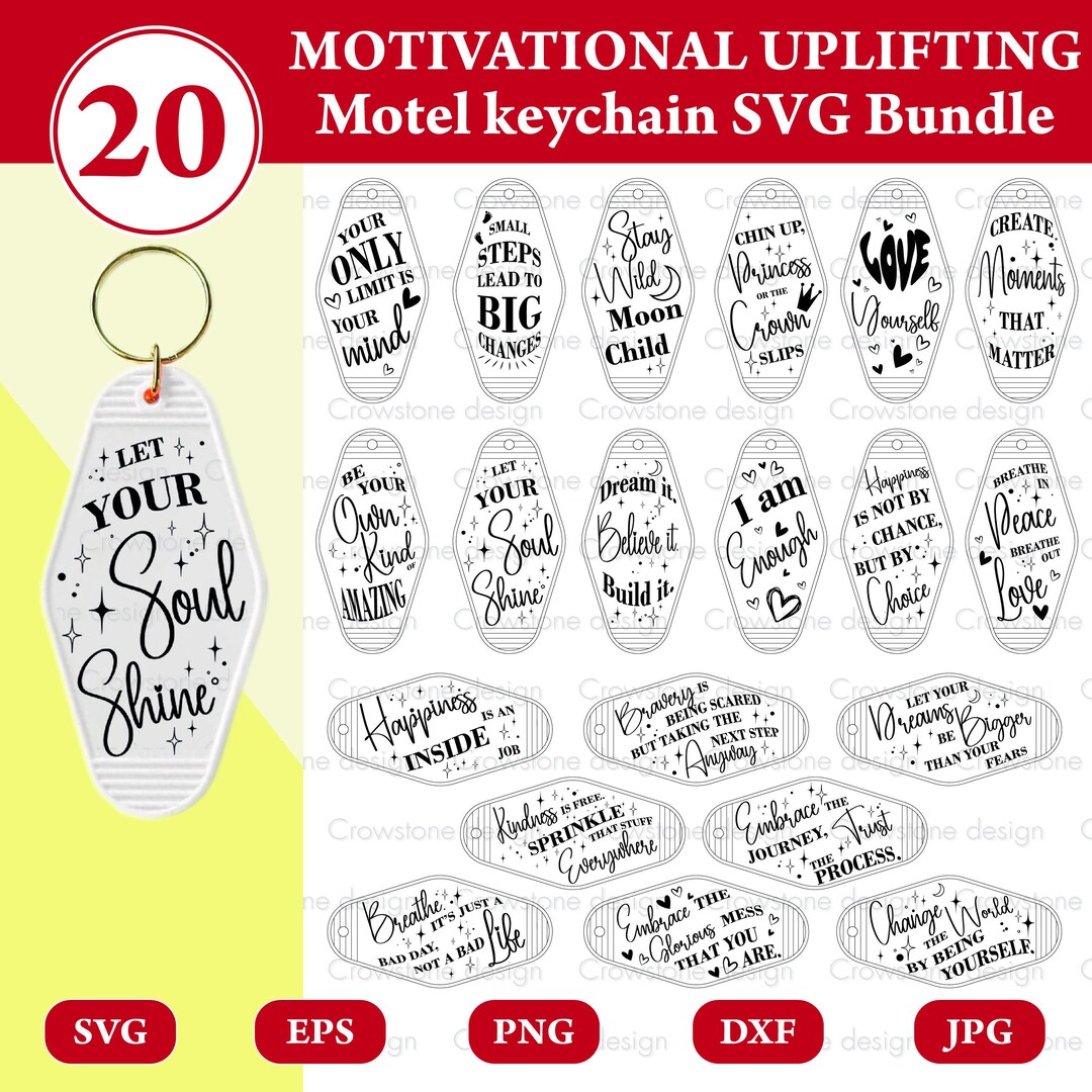 20 Motivational Quotes Keychain SVG Bundle,motel Keychain Svg,retro ...